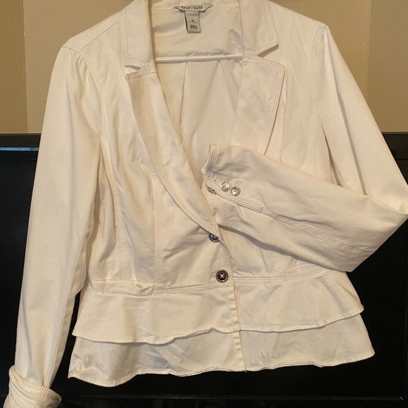 White House Black Market | Jackets & Coats | Whbm White Ruffle Flare ...